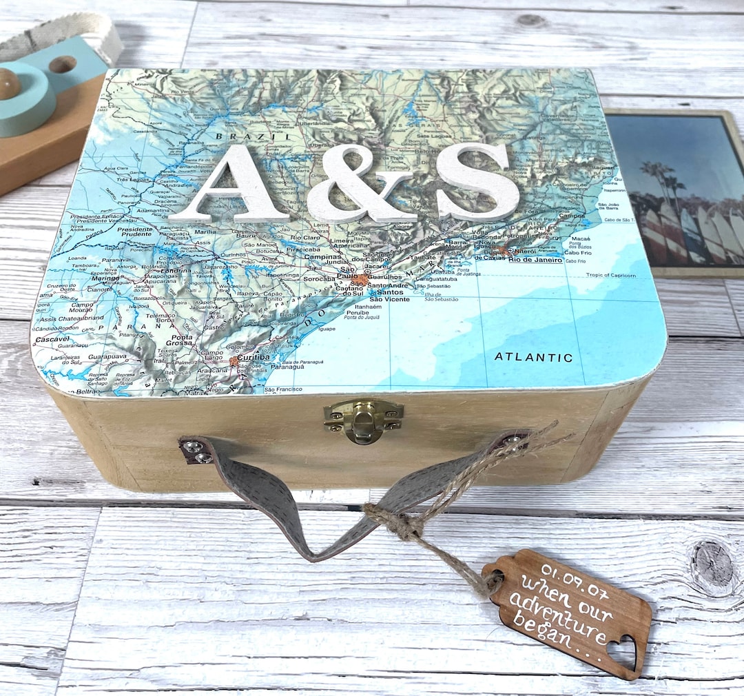 Wedding Memory Box, Honeymoon Map Keepsake Box, Couples Travel Gift ...
