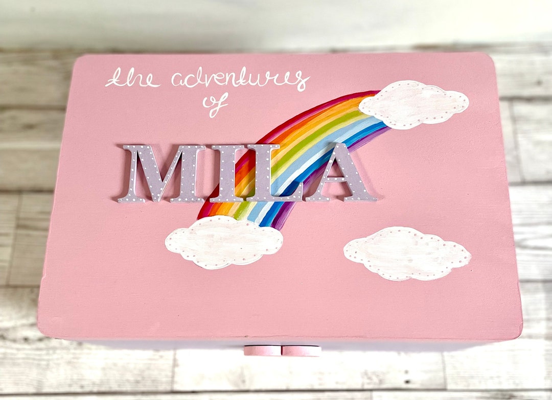 Wooden Handpainted Rainbow Baby Keepsake Box, Memory Box, Large Memory ...