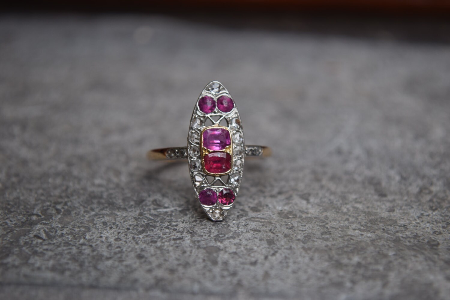 Ring Marquis Shaped With Ruby and Rose Cut Diamonds - Etsy