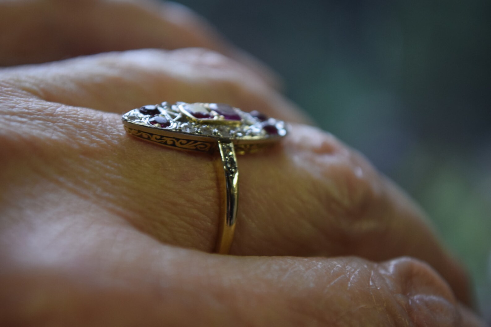 Ring Marquis Shaped With Ruby and Rose Cut Diamonds - Etsy