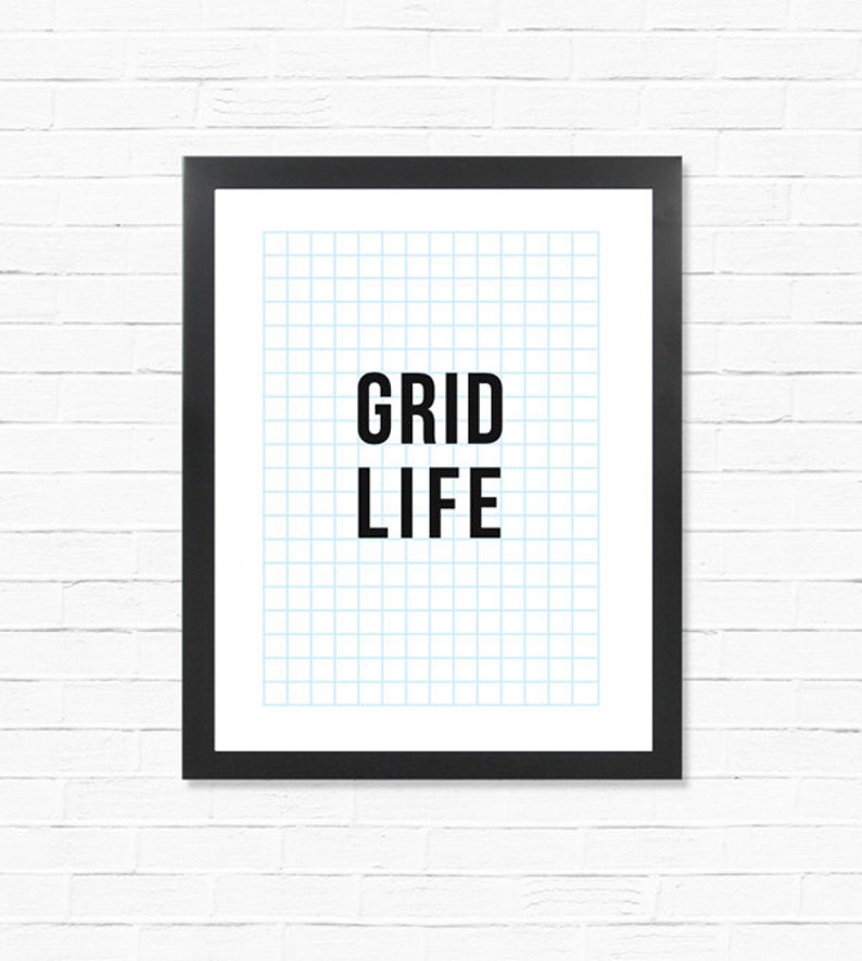 Grid Life - Digital Print - Blue Square Grid Poster - Downloadable ...