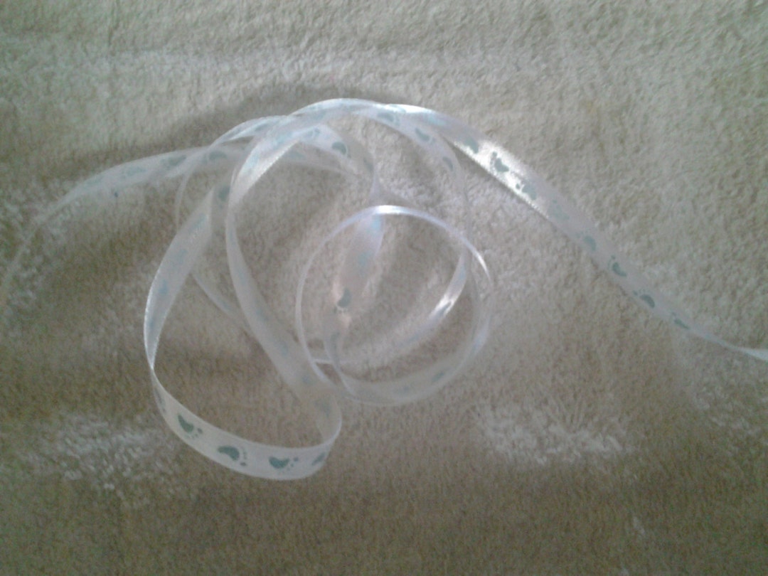 2 Yards of Baby Boy Ribbon With Tiny Blue Footprints on White Satin - Etsy