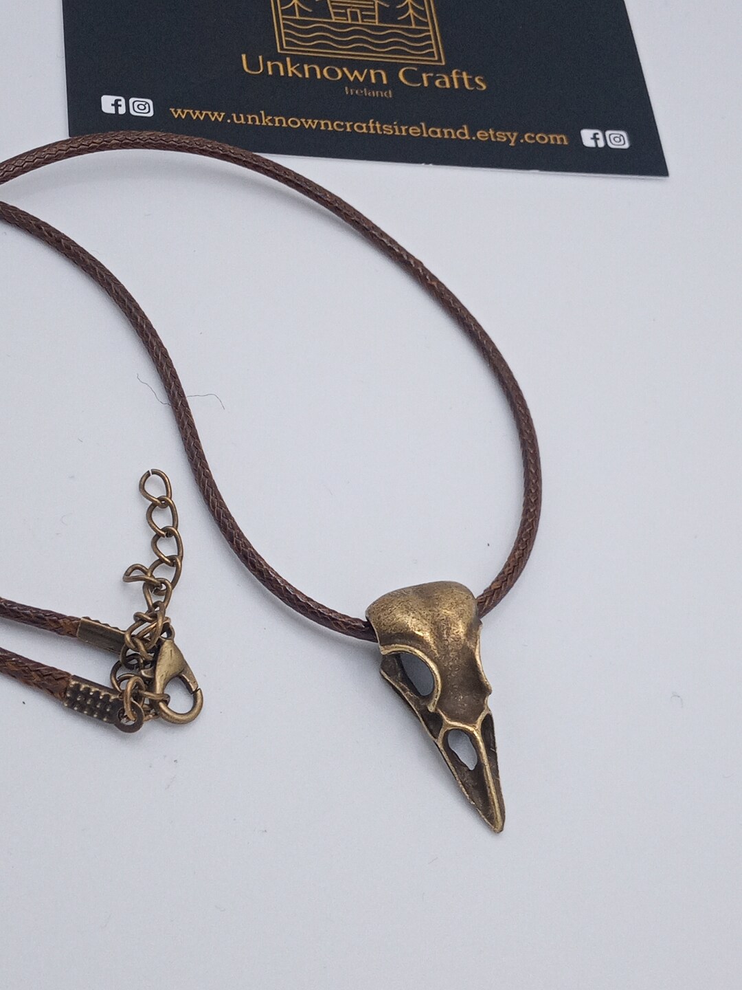 Raven Skull Necklace Bronze Gothic Cord Necklace With Ravens Skull ...