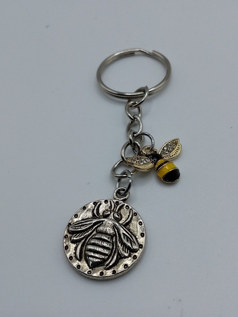 Bee Disc and Sparkly Yellow and Black Keychain Bag Charm, Save the Bees ...