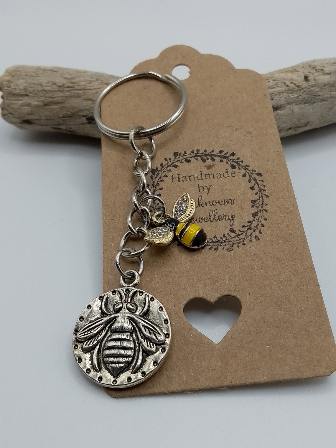 Bee Disc and Sparkly Yellow and Black Keychain Bag Charm, Save the Bees ...
