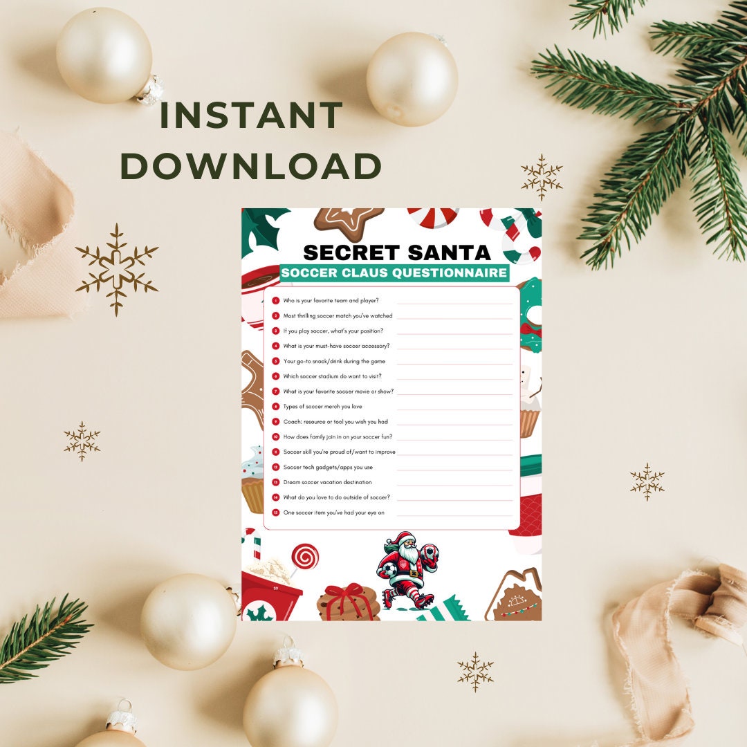 Soccer Claus Secret Santa Questionnaire: Printable Gift Wish List (PDF ...