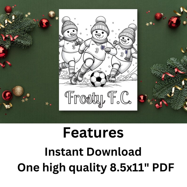 Snowman Soccer Coloring Page: Christmas Kids Activity (PDF) - Etsy