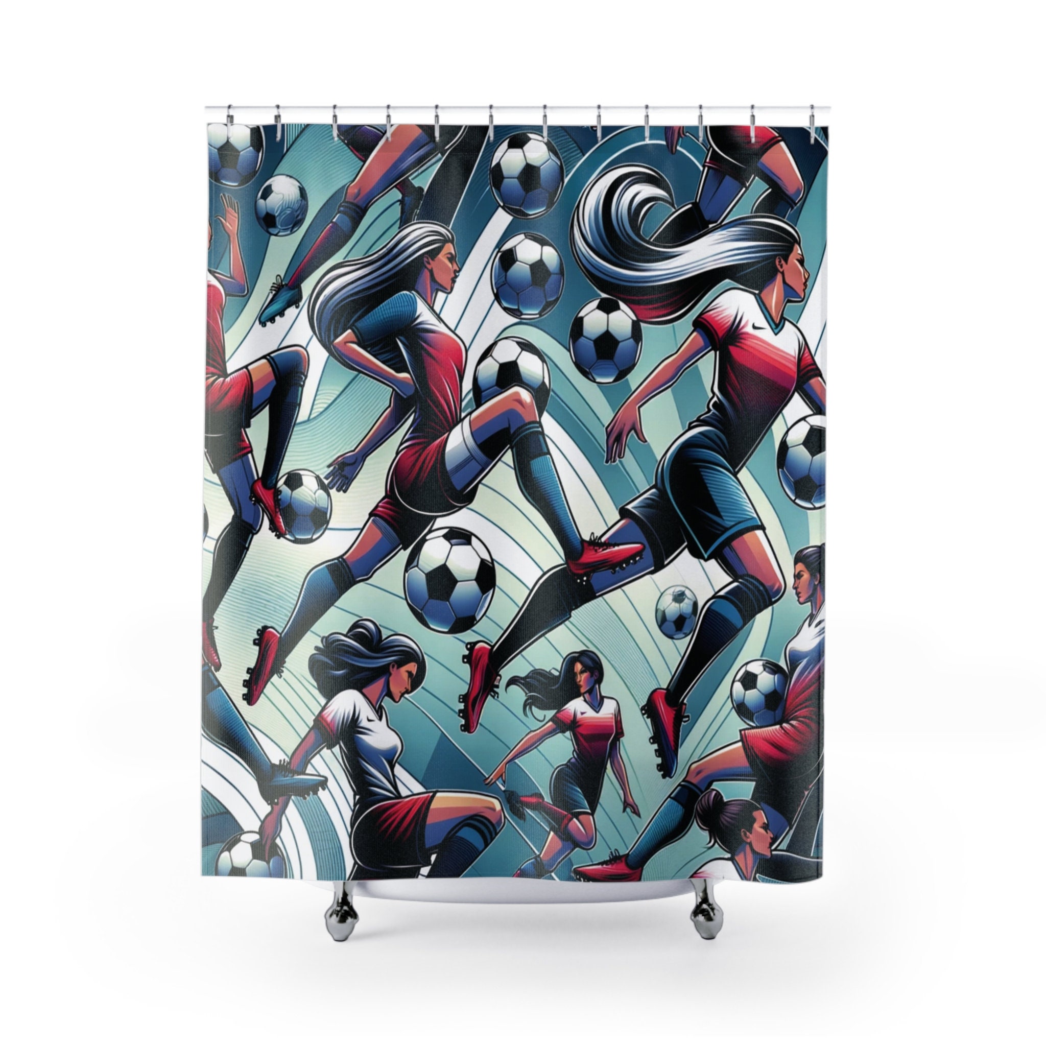 Women's Soccer on the Move Shower Curtains, Soccer Gifts, Soccer ...