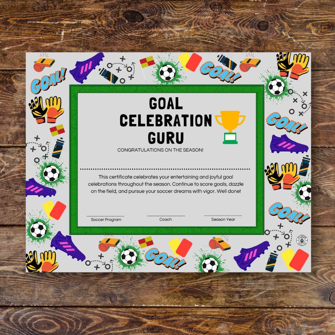 Goal Celebration Guru Soccer Certificate, Soccer Certificate Awards ...