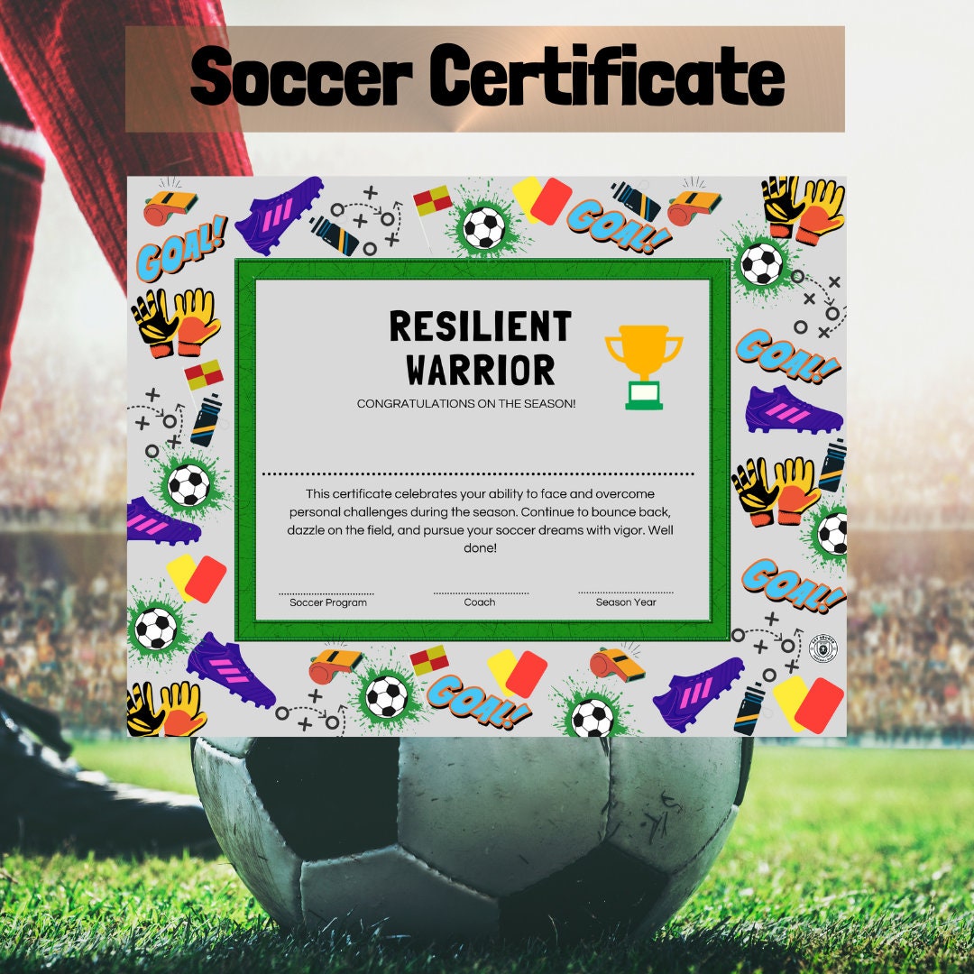Resilient Warrior Soccer Award Certificate (PDF) - Etsy