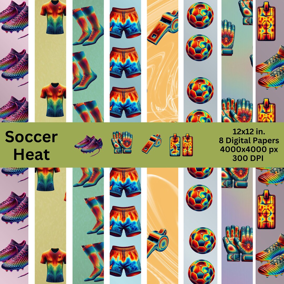 Soccer Heat 12x12 Digital Paper, Soccer Scrapbook Papers, Soccer ...