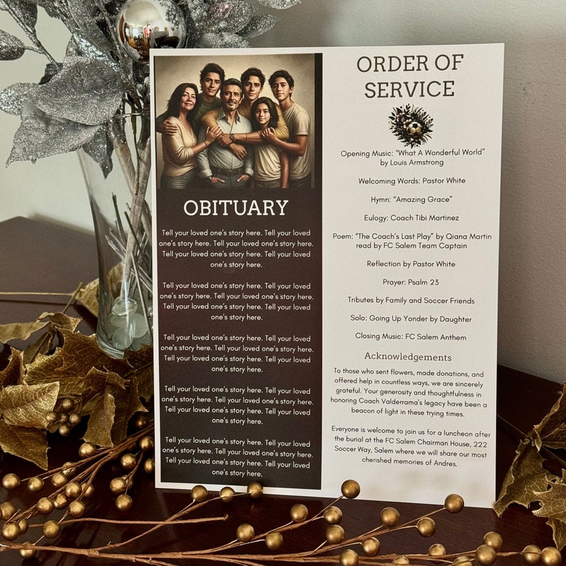 Soccer Coach Funeral Program: Celebration of Life Template (canva ...