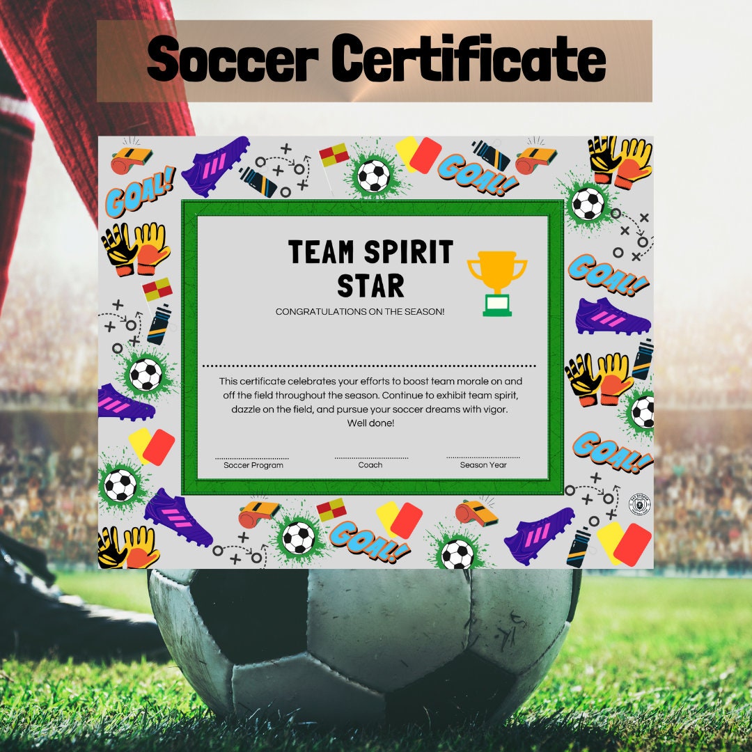 Team Spirit Star Soccer Certificate, Soccer Award Pdf, Soccer Team ...