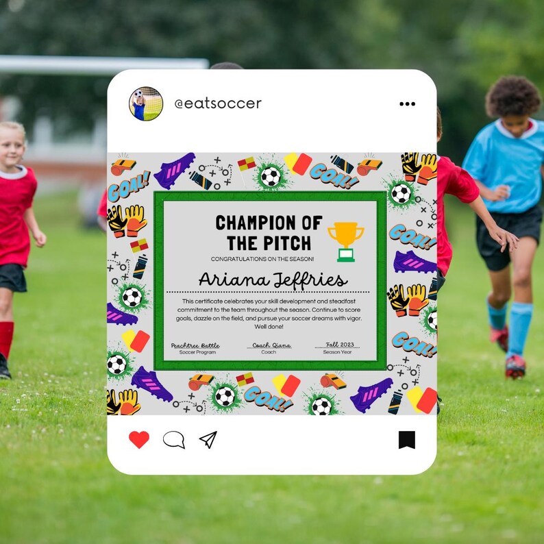 Champion of the Pitch Soccer Certificate, Soccer Printable, Soccer ...