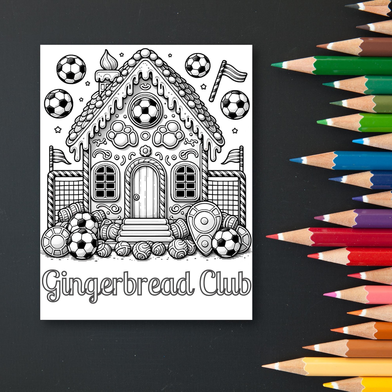 Gingerbread Christmas Coloring Page, Soccer Coloring Page, Christmas ...
