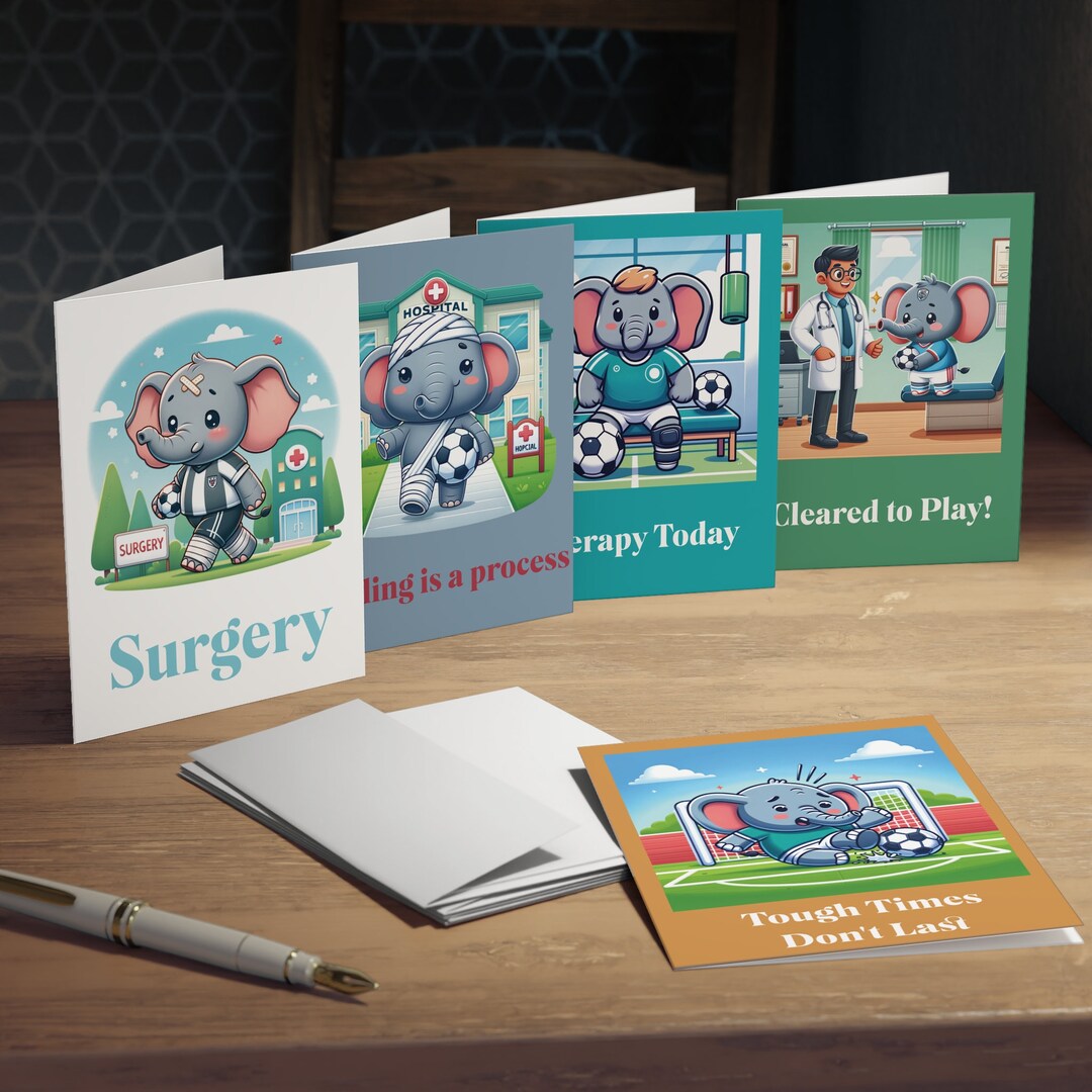 Soccer Elephant Surgery Cards (5-pack), Surgery Care Package, Soccer ...