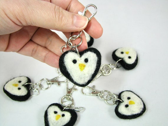 Penguin Keychain felted heart penguin bag charm penguin | Etsy