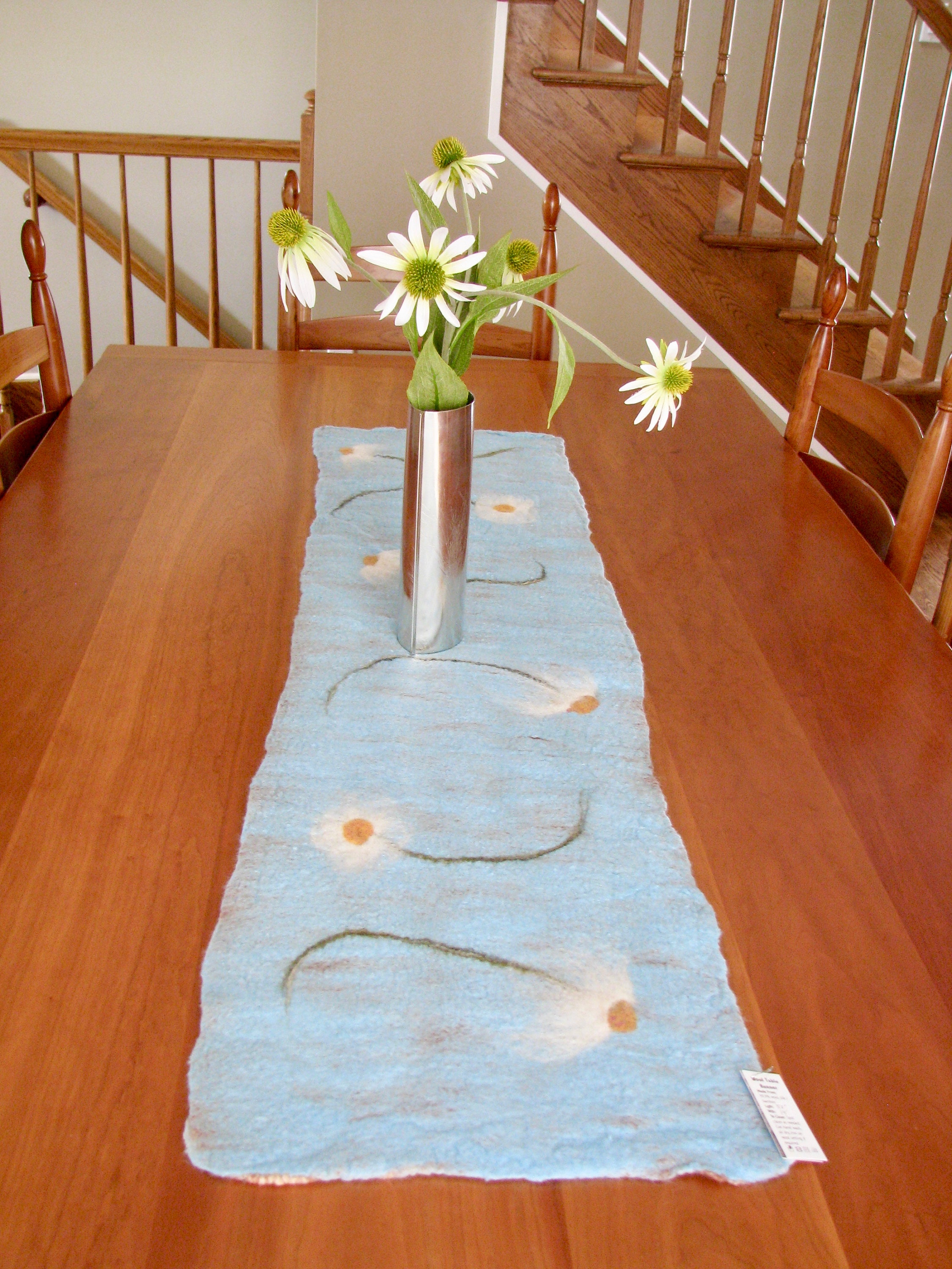 Daisy Table Runner Blue Felted Wool Table Runner 4ft Long | Etsy
