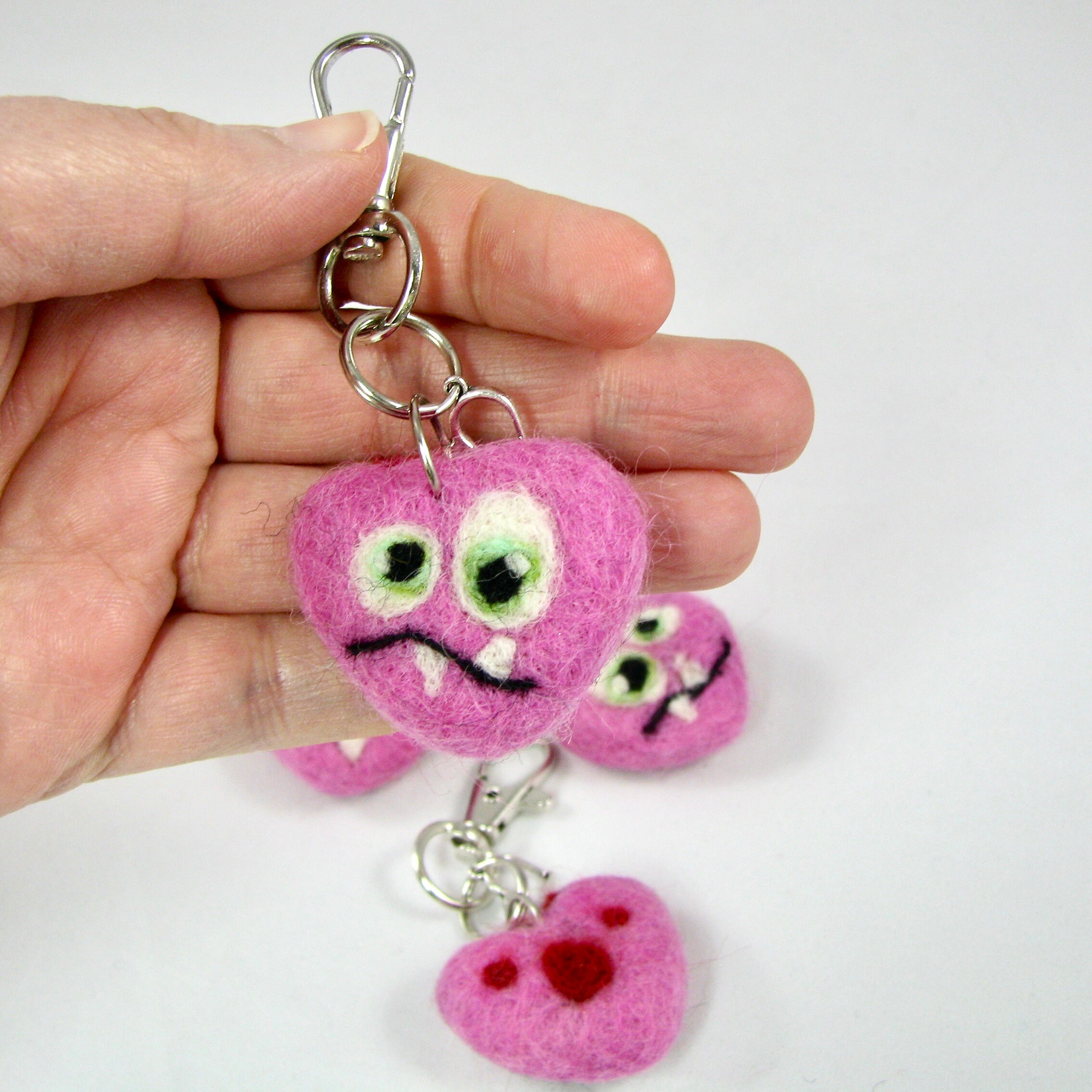 Monster Purse Charm Monster Keychain felted heart bag charm | Etsy