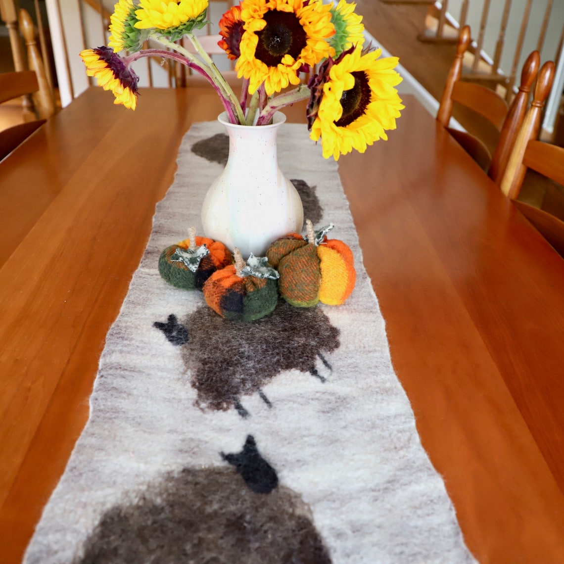 Sheep Table Runner, Felted Farm House Table Runner, 4 Ft Rustic Brown ...
