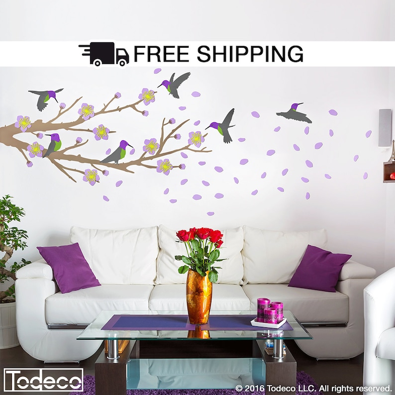 Branch Wall Decal Humming Birds Wall Decal Cherry Blossom - Etsy