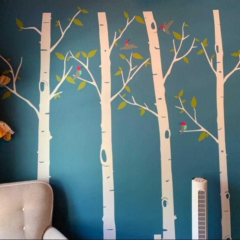 Birch Tree Wall Decal Birch Tree Decal Humming Birds Birch - Etsy