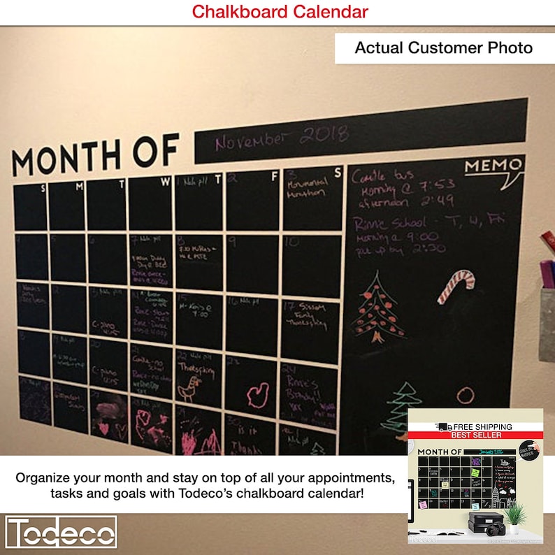 Chalkboard Calendar Decal: Modern Monthly Wall Planner - Etsy