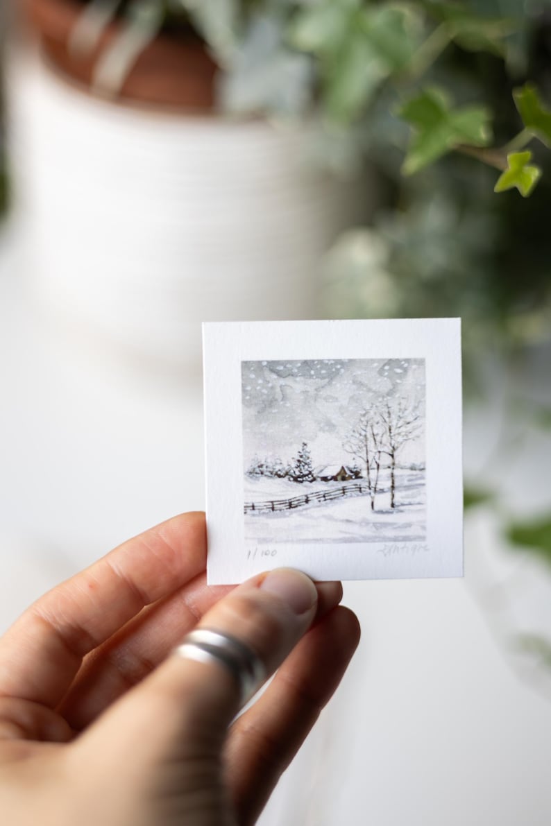Miniature Watercolor Winter Landscape, Tiny Art, Doll House Decor ...