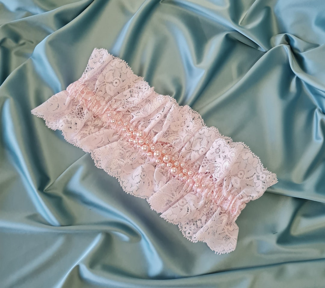 Wedding Garter Gentle Pink Lace Pearls, Delicate Pink Lace Garter ...