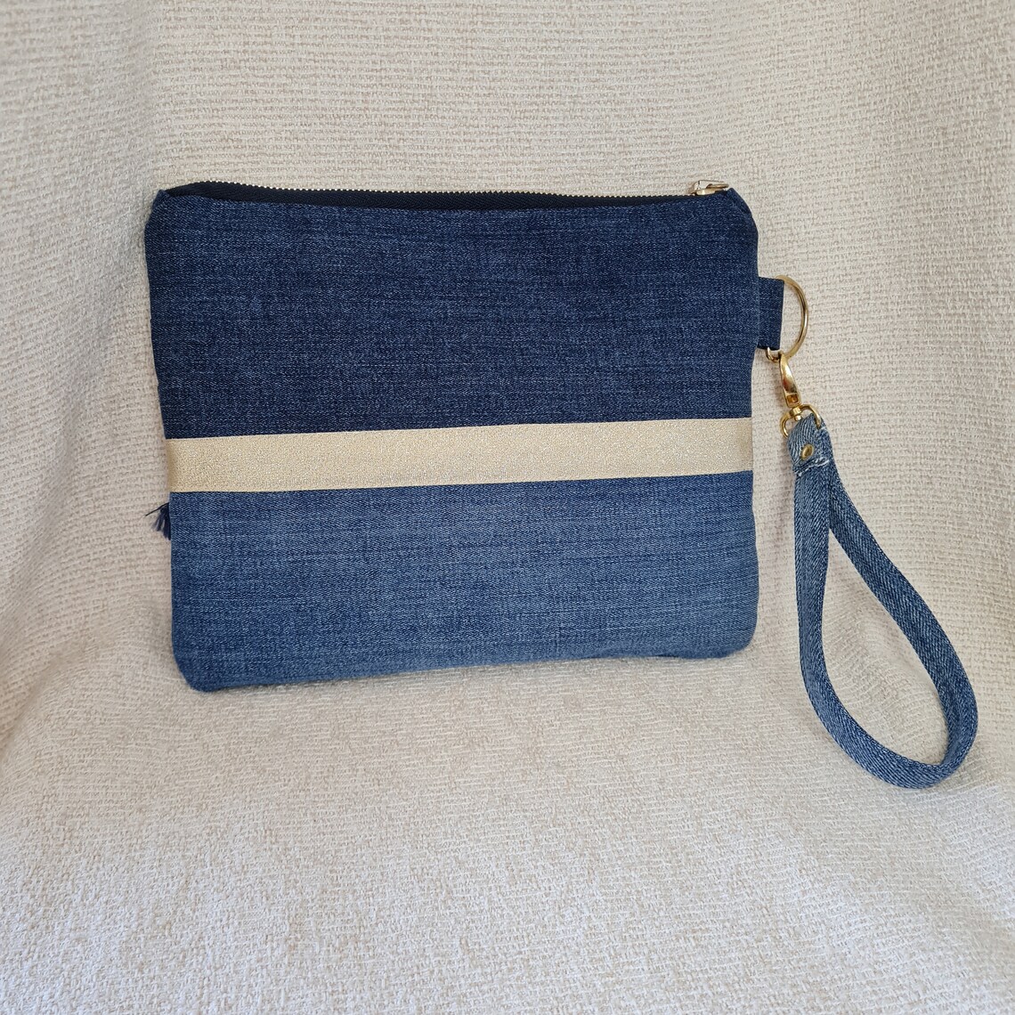 Jeans Clutch Boho Style: Blue Golden Wristle Denim Small Bag, With ...