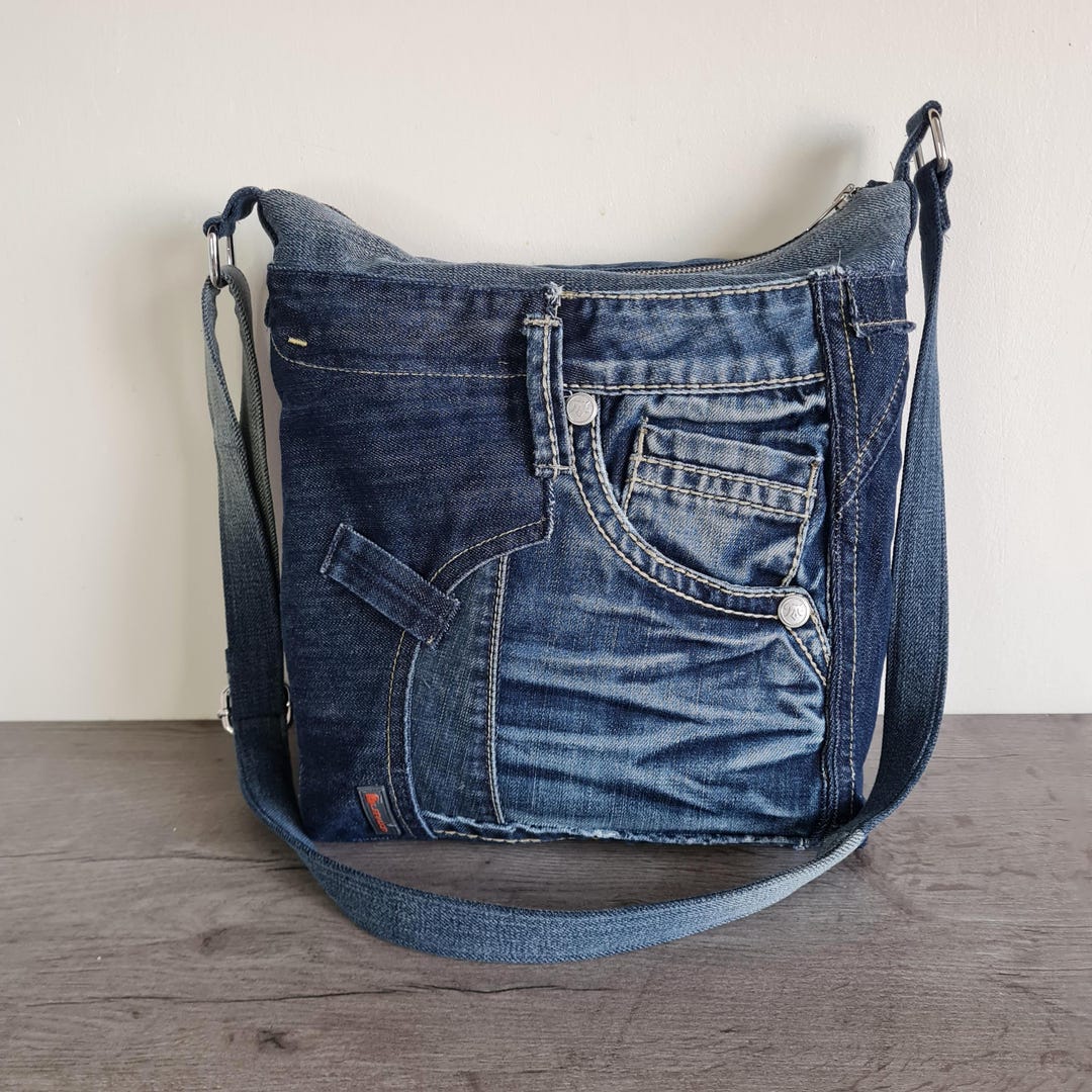Crossbody Jeans Messenger Bag: Brutal Recyled Denim, Unisex, for Men ...