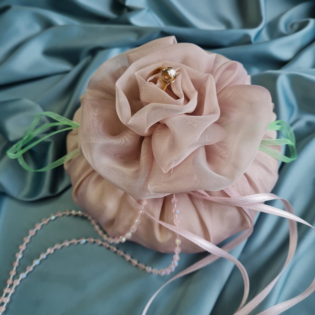 Round Ring Bearer Pillow Dusty Rose Veil, Round Wedding Pillow, Wedding ...