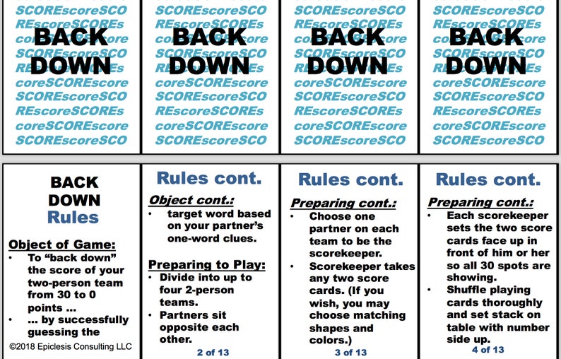 Printable Thanksgiving Word Passing Game, Back Down, for 4 to 8 Players ...