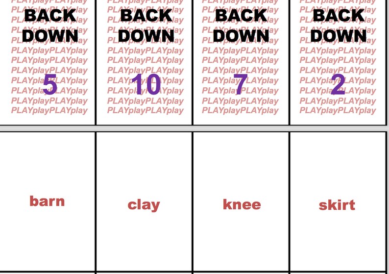 Printable Back Down Word Passing Game for 4-8 Players Ages 8 to Adult ...