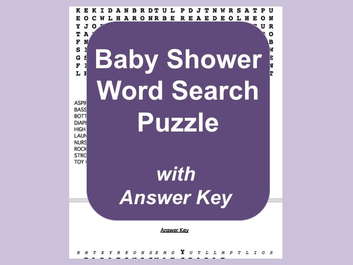 Infant Themed Word Search Puzzle With Answer Key Printable Baby Shower ...