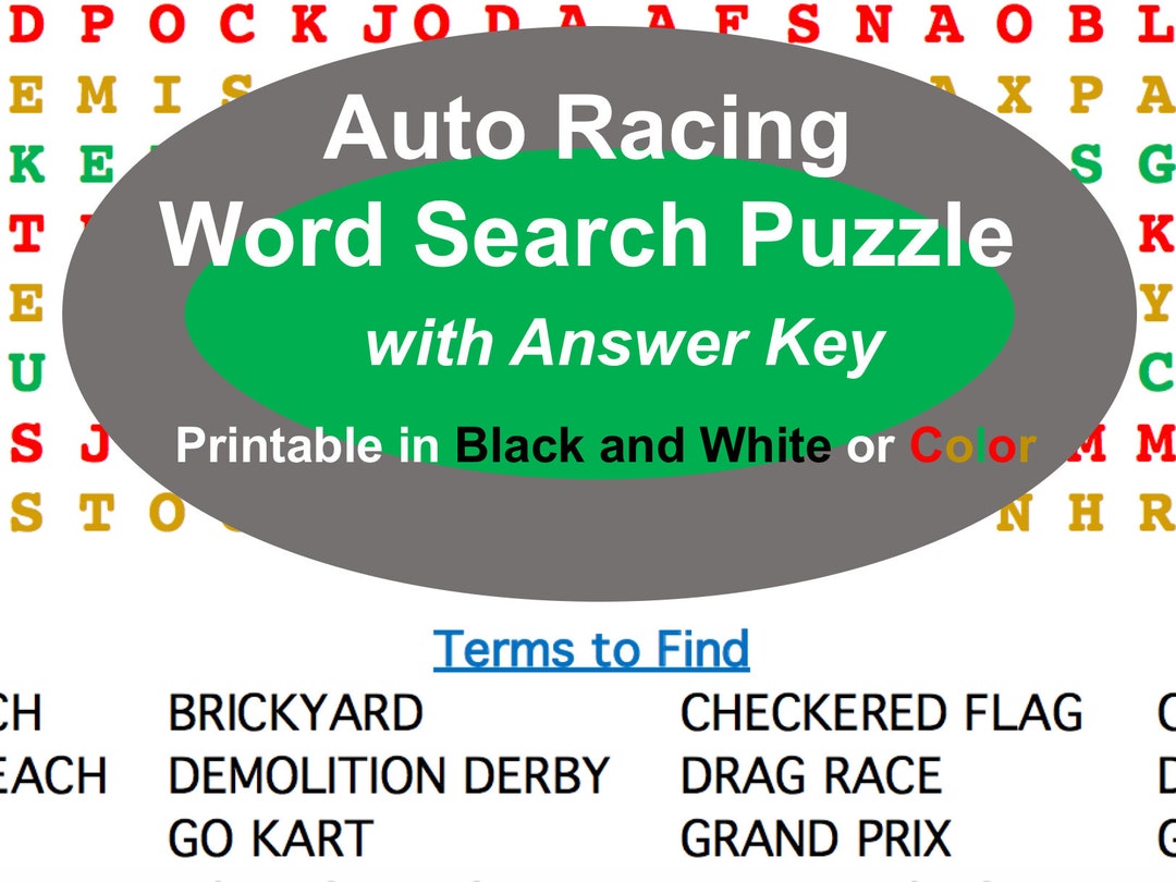 Printable Word Search Puzzle on Auto Racing - Etsy
