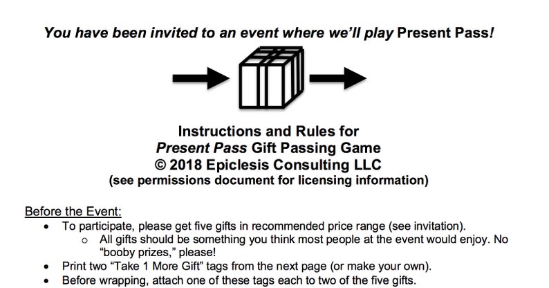 Present Pass Printable Party Gift Passing Game - Etsy