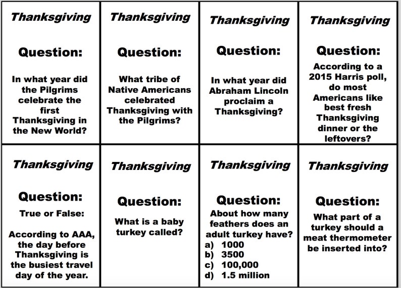 Printable Thanksgiving Trivia Question Cards for Run the Gauntlet ...
