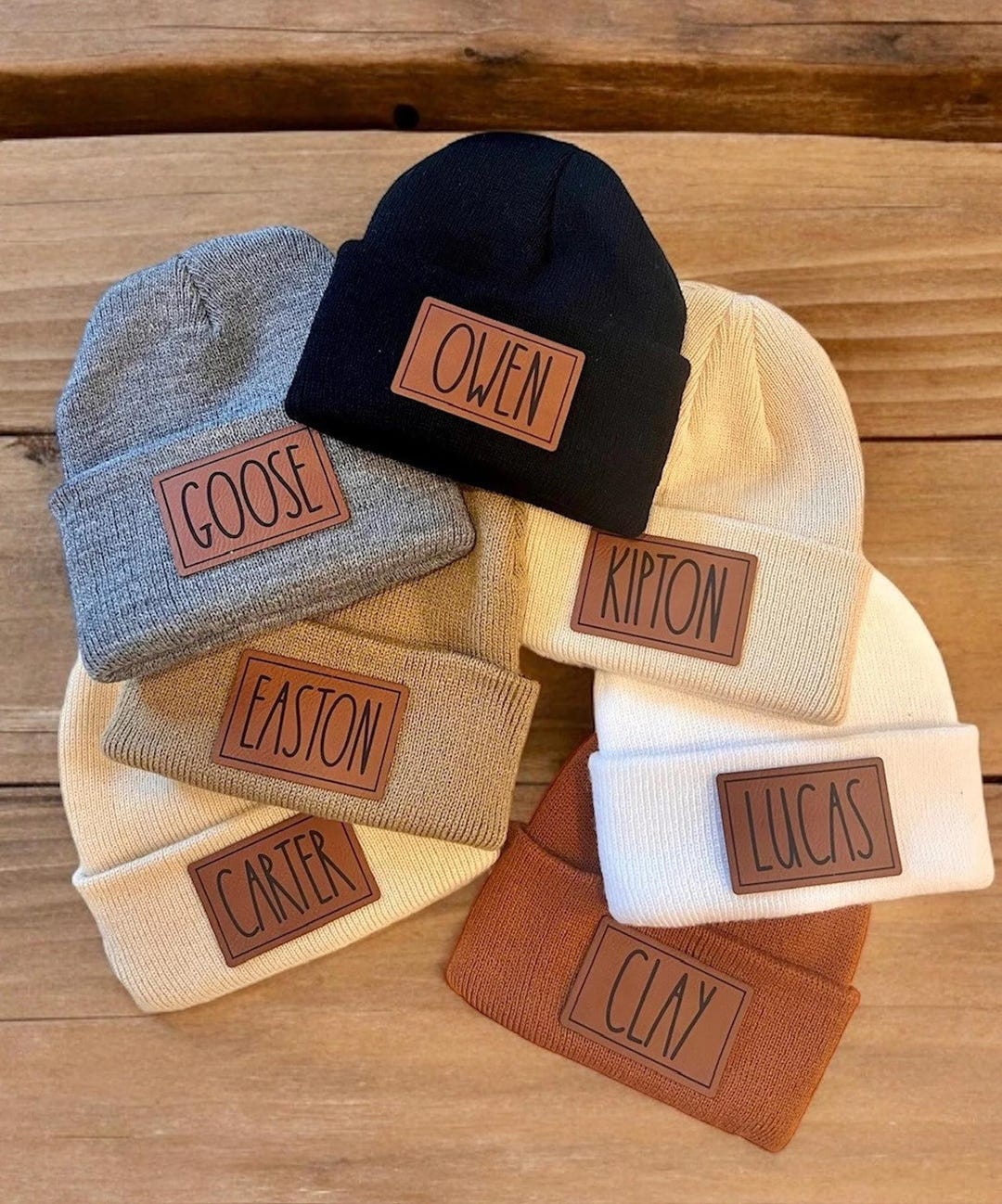 Personalized Printed Name Beanie, Newborn Baby Beanies,leather Patch ...
