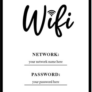 WIFI Password Sign Printable, Editable Guest Room Wi-fi Sign Template ...