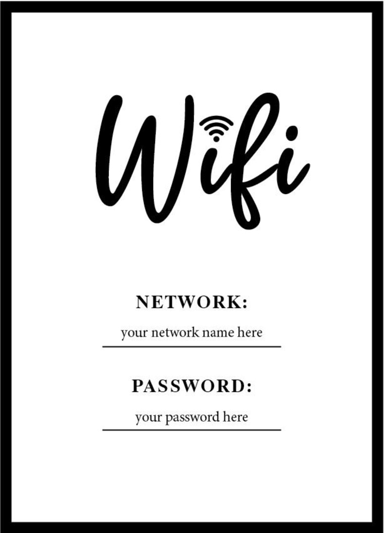 WIFI Password Sign Printable, Editable Guest Room Wi-fi Sign Template ...