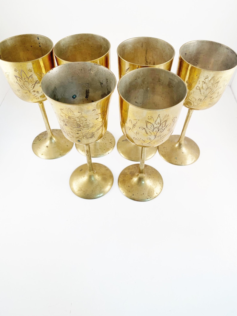 Set of Six Vintage Saudi Arabian Etched Brass Wine Glasses/ Goblets - Etsy