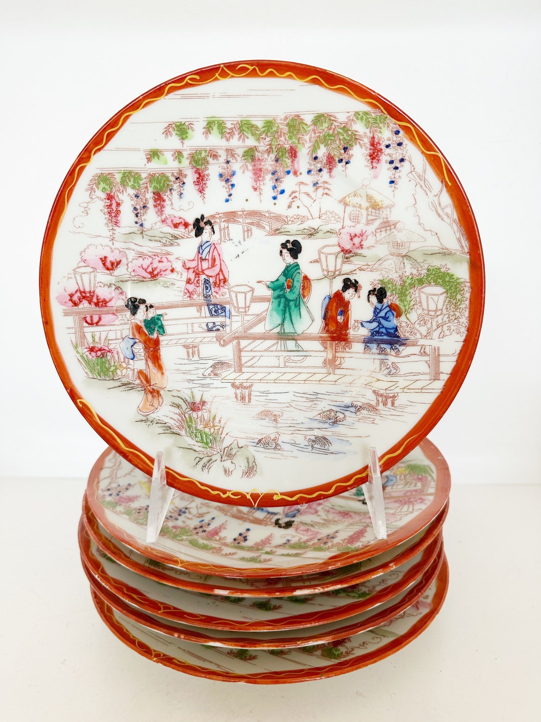 Set of Six Vintage 1945-1951 Maraku Japanese Hand Painted Porcelain ...