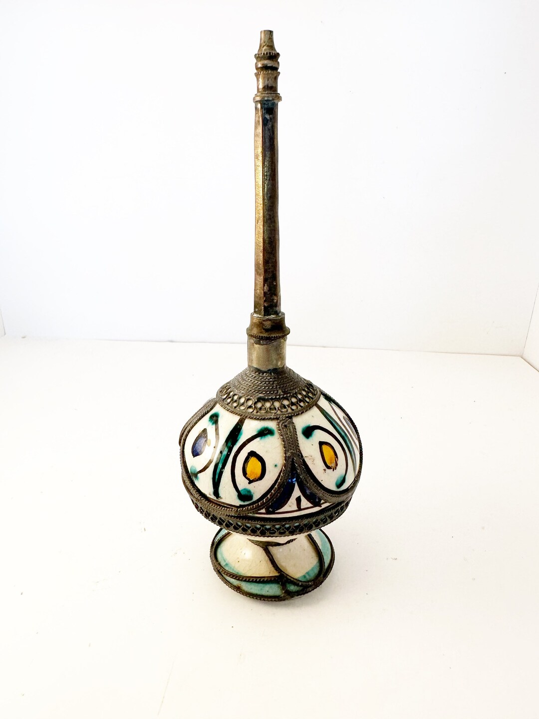 Vintage Handmade Moroccan Pottery Perfume Bottle With a Detailed Hand ...