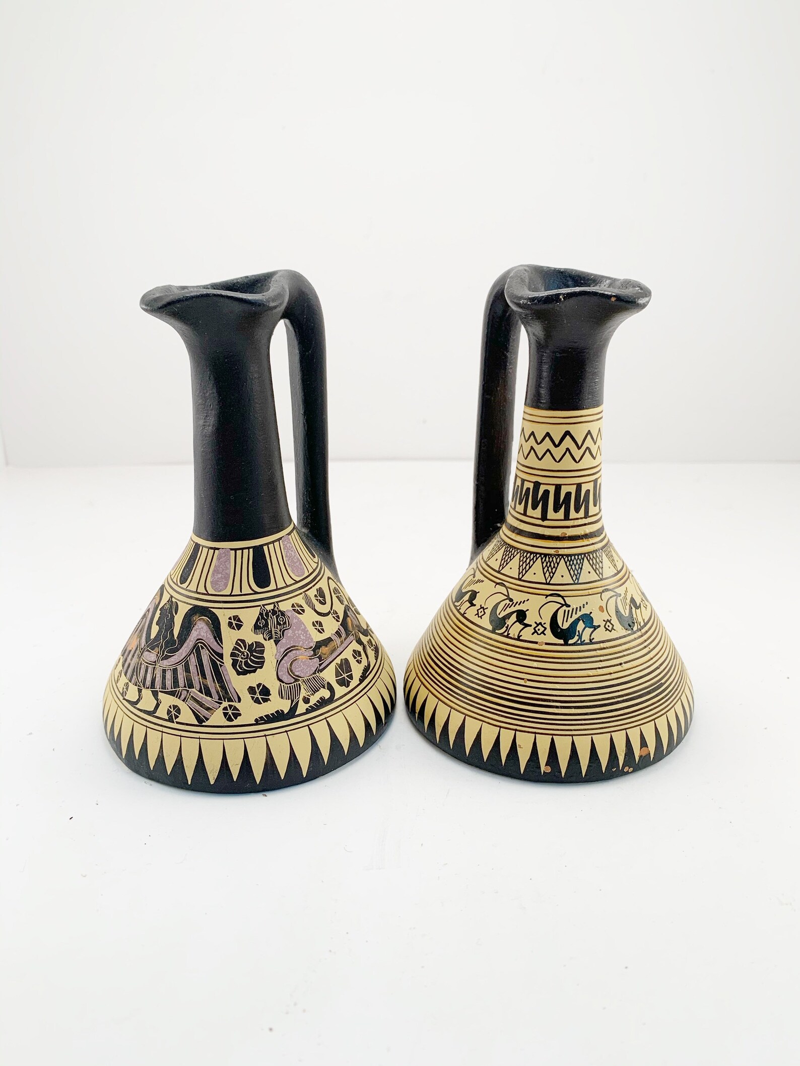 Pair of vintage hand painted Corinthian pottery Greek Olive | Etsy