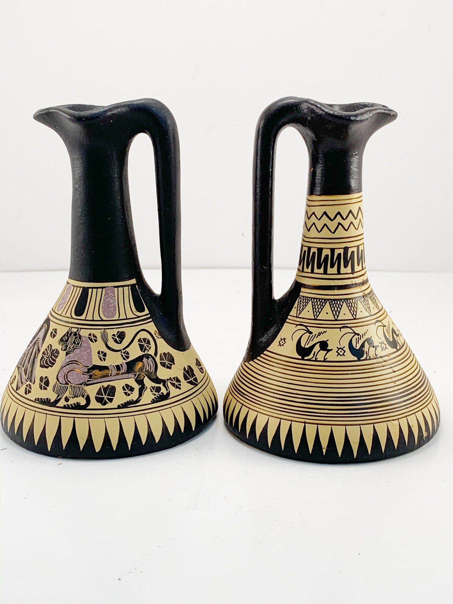 Pair of vintage hand painted Corinthian pottery Greek Olive | Etsy