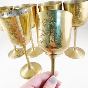 Set of Six Vintage Saudi Arabian Etched Brass Wine Glasses/ Goblets - Etsy