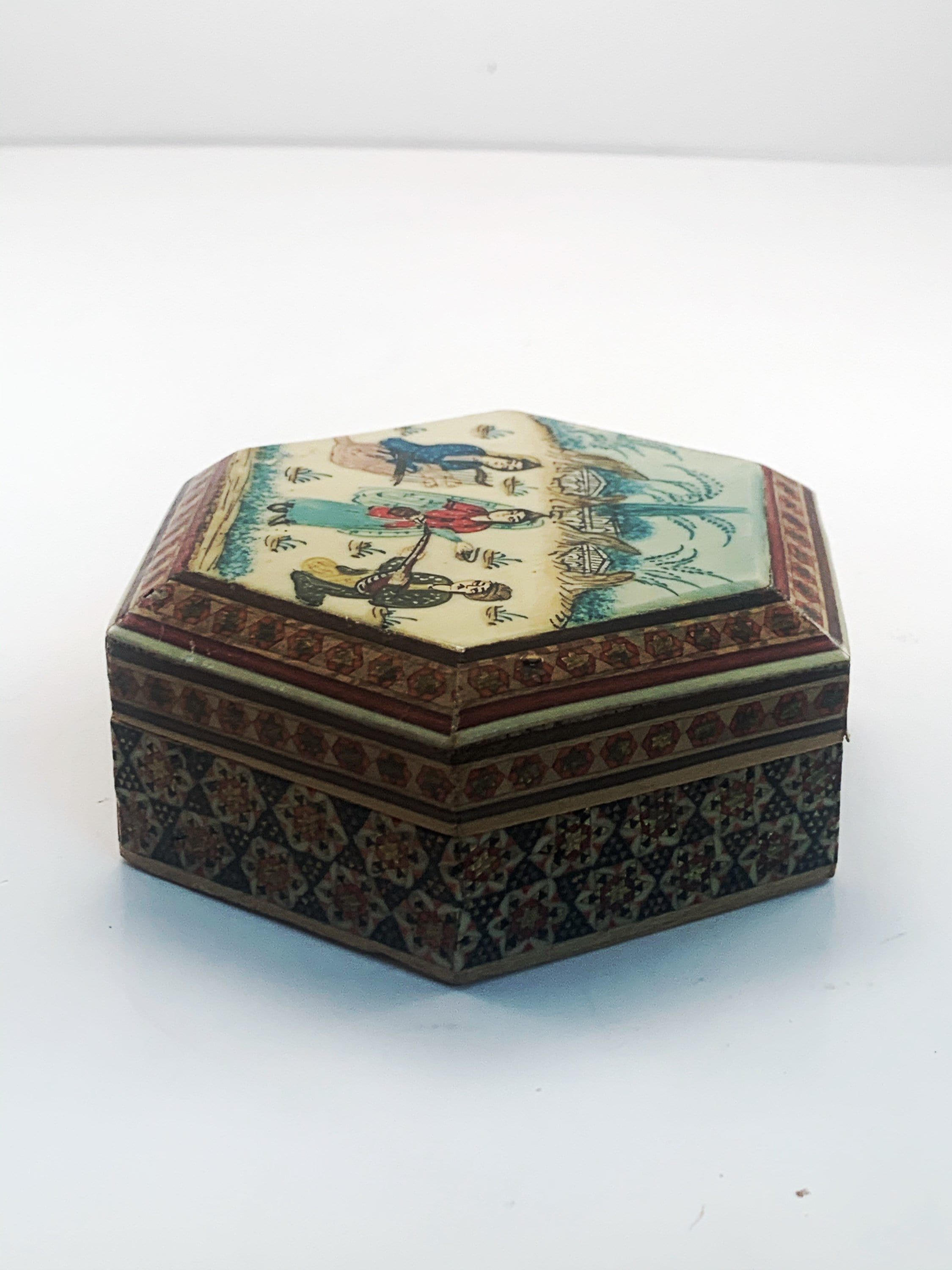 Vintage Handmade Sadeli Anglo Indian Micro Mosaic Persian Bone Inlaid ...