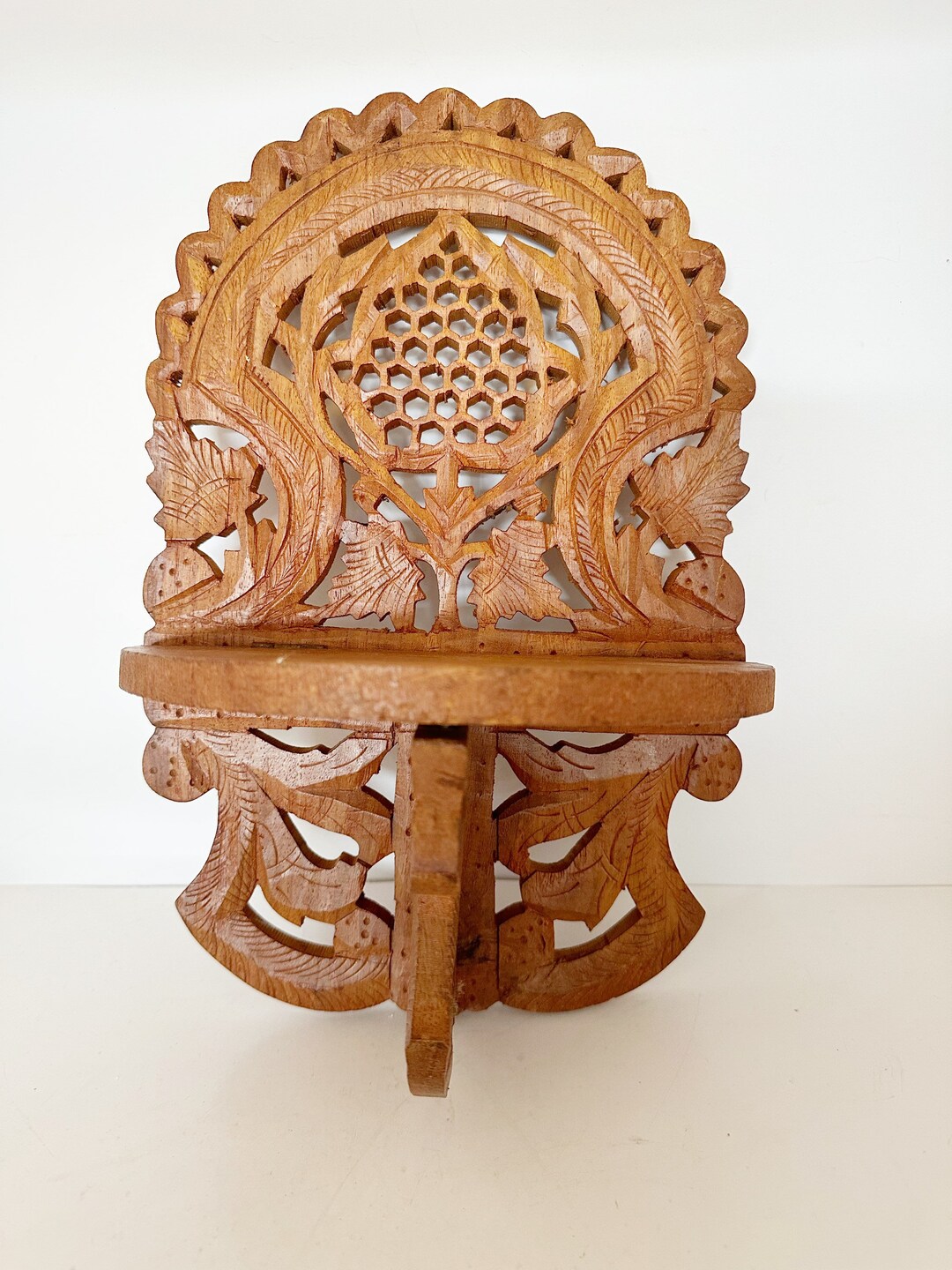 Vintage Carved Wooden Shelf With Intricate Filigree Detail, Bohemian ...