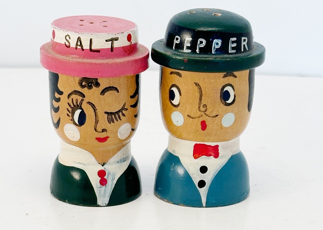 Vintage 1950s Dapper Anthropomorphic Wooden Salt and Pepper Shakers of ...
